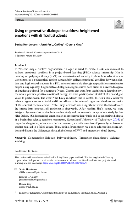 (PDF) Using cogenerative dialogue to address heightened emotions with ...
