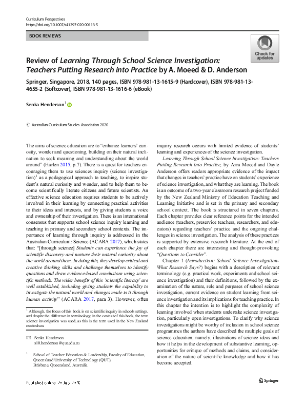 (PDF) Review of Learning Through School Science Investigation: Teachers ...