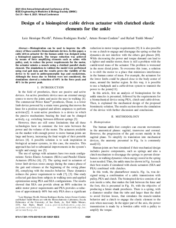 (PDF) Design of a bioinspired cable driven actuator with clutched ...