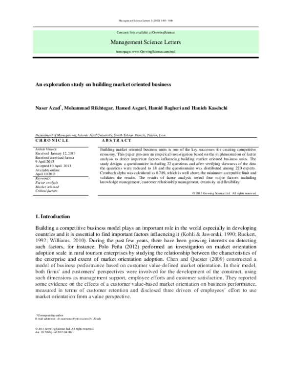 (PDF) An exploration study on building market oriented business | Hamid ...