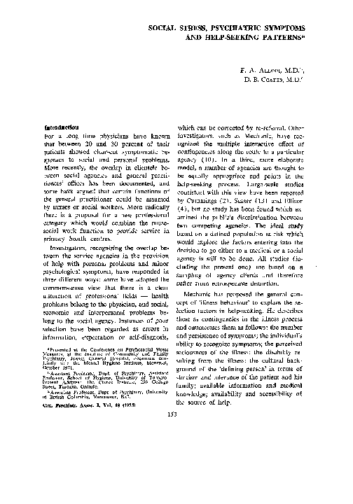 (PDF) Social Stress, Psychiatric Symptoms and Help-Seeking Patterns