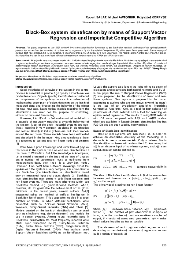 (PDF) Black-Box system identification by means of Support Vector Regression and Imperialist ...