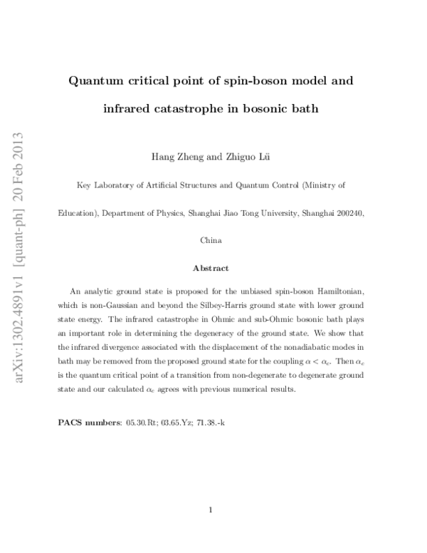 (PDF) Quantum critical point of spin-boson model and infrared catastrophe in bosonic bath