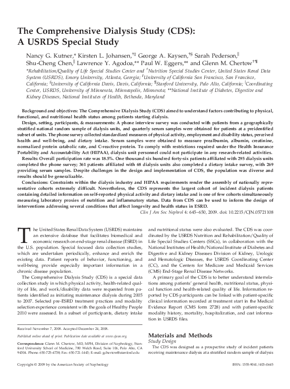 (PDF) The Comprehensive Dialysis Study (CDS): A USRDS Special Study