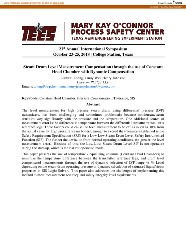 (PDF) Steam Drum Level Measurement Compensation through the use of ...