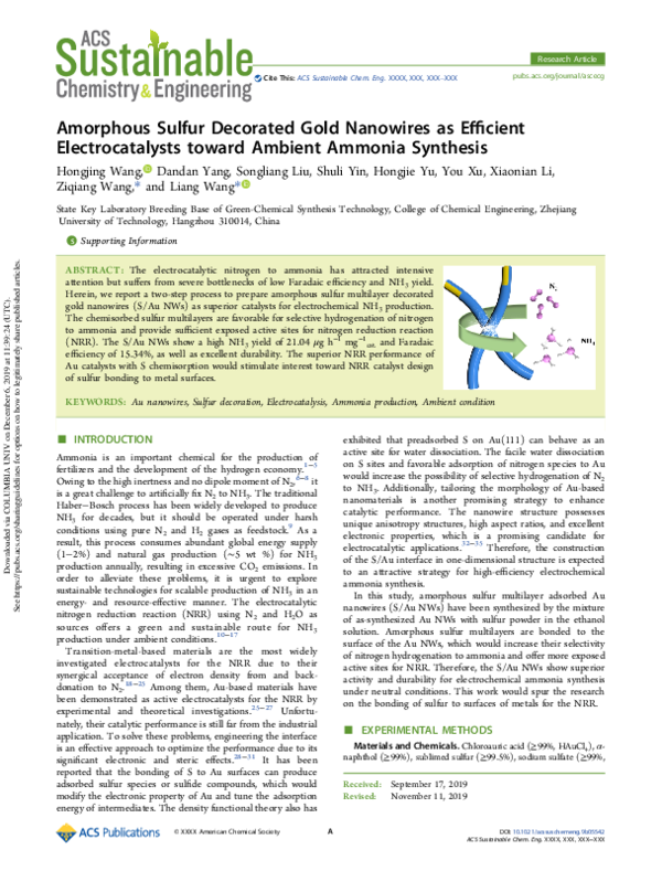 (PDF) Amorphous Sulfur Decorated Gold Nanowires as Efficient ...