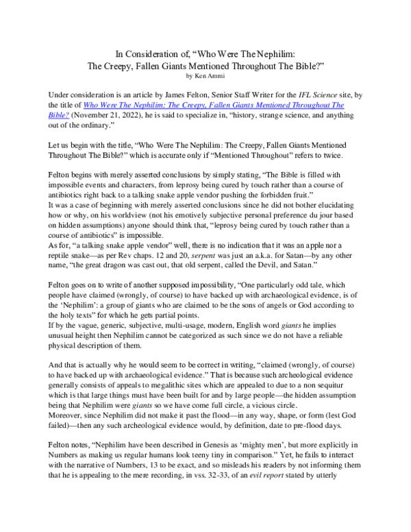 (PDF) In Consideration of, "Who Were The Nephilim: The Creepy, Fallen ...