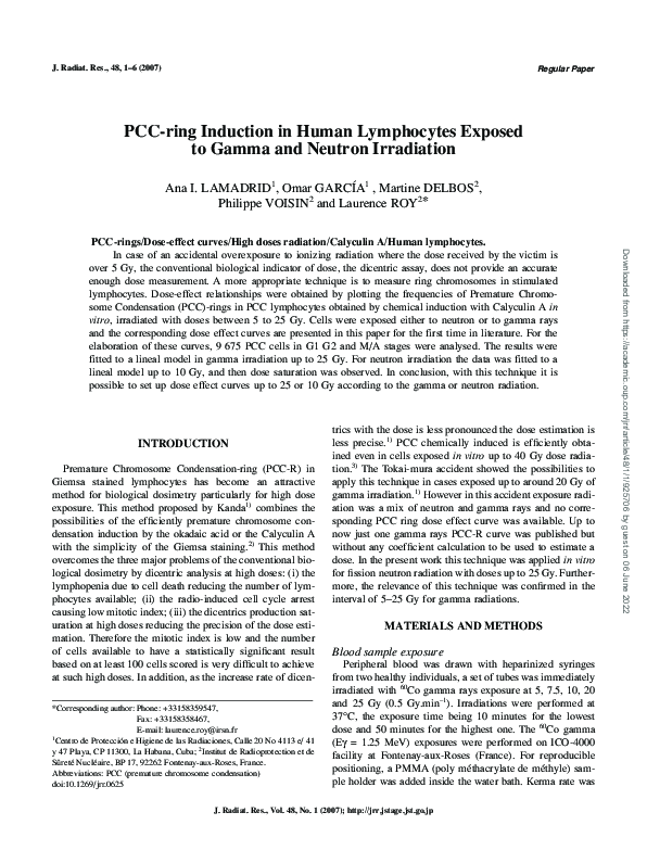 (PDF) PCC-ring Induction in Human Lymphocytes Exposed to Gamma and ...