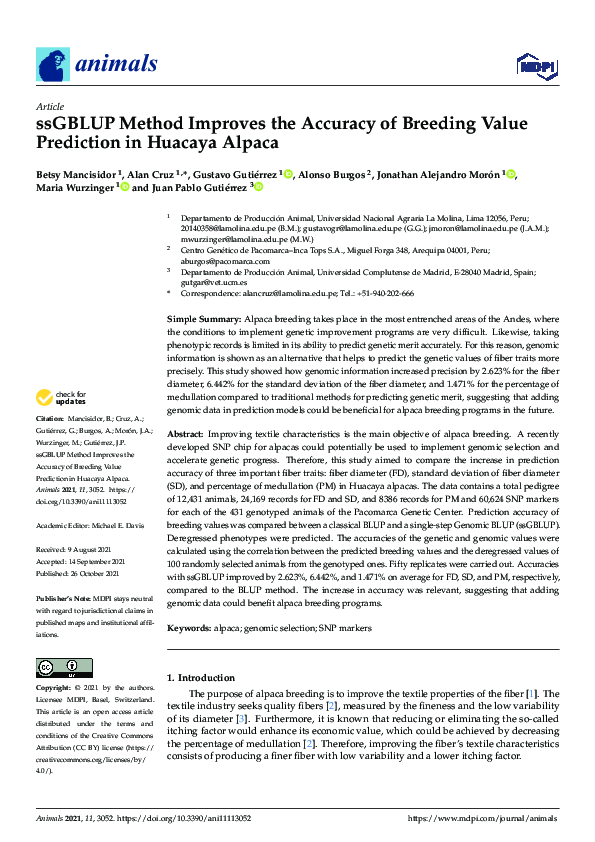 (PDF) ssGBLUP Method Improves the Accuracy of Breeding Value Prediction in Huacaya Alpaca | Alan ...