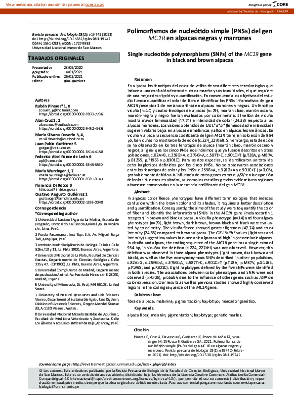 (PDF) Polimorfismos de nucleótido simple (PNSs) del gen MC1R en alpacas ...