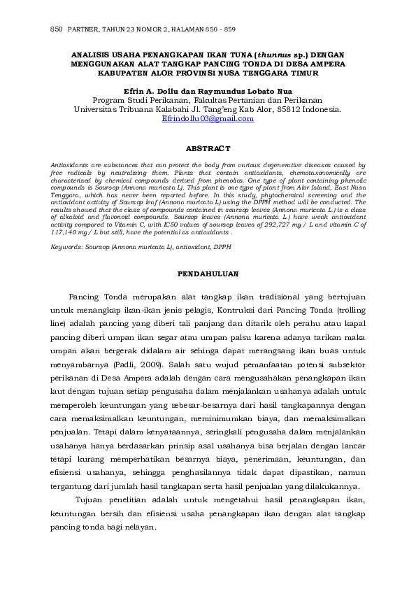(PDF) ANALISIS USAHA PENANGKAPAN IKAN TUNA (thunnus sp.) DENGAN ...