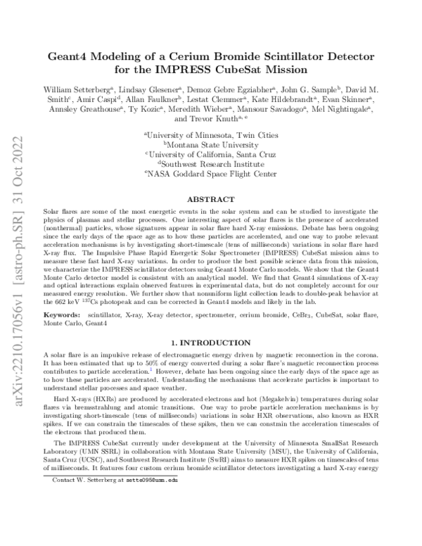 (PDF) Geant4 Modeling of a Cerium Bromide Scintillator Detector for the IMPRESS CubeSat Mission