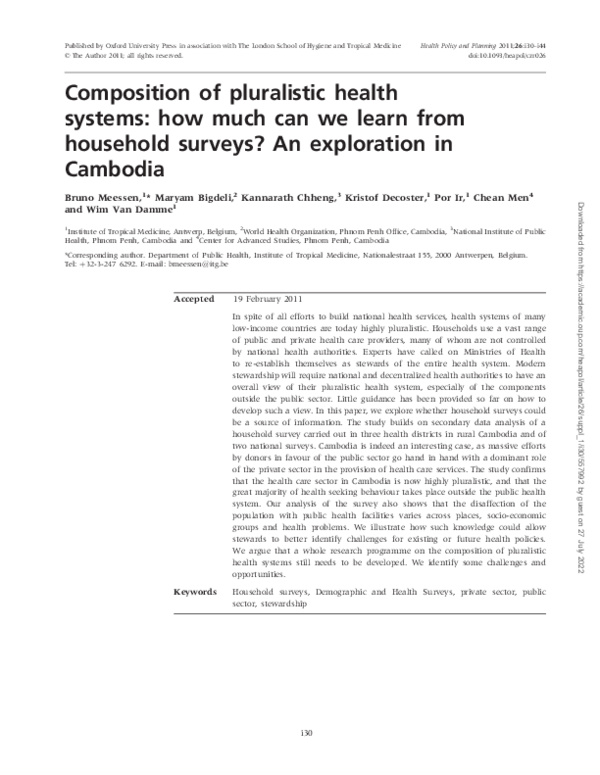(PDF) Composition of pluralistic health systems: how much can we learn ...