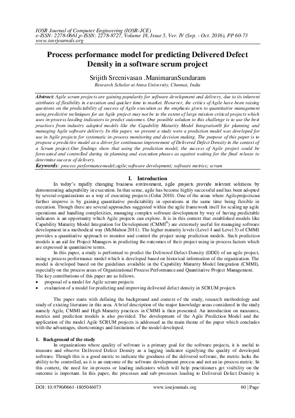 (PDF) Process performance model for predicting Delivered Defect Density ...