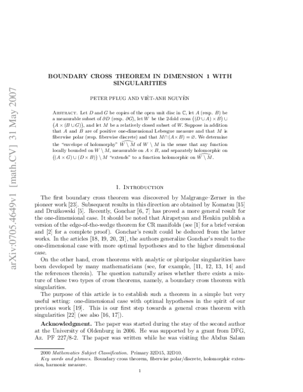 (PDF) Boundary cross theorem in dimension 1 with singularities | Viet ...