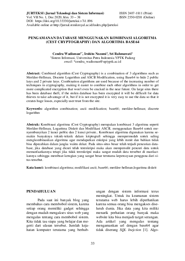 (PDF) PENGAMANAN DATABASE MENGGUNAKAN KOMBINASI ALGORITMA (CEST ...