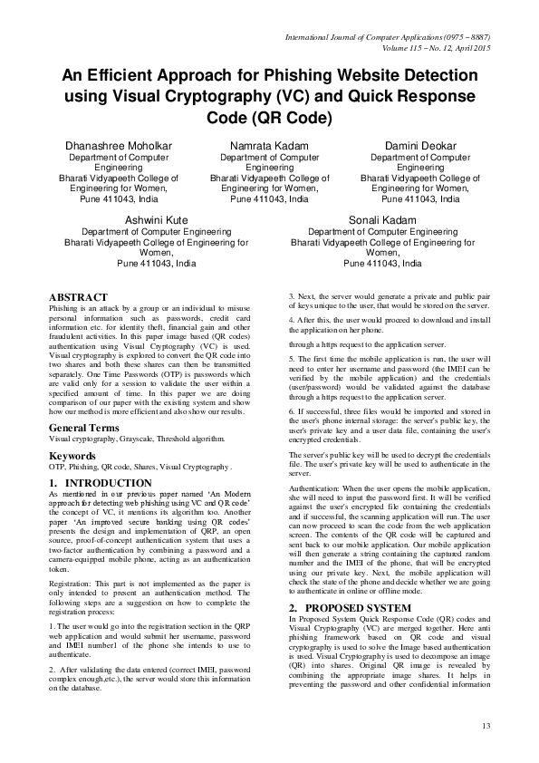 (PDF) An Efficient Approach for Phishing Website Detection using Visual Cryptography (VC) and ...