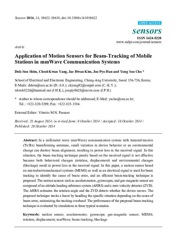 (PDF) Application of motion sensors for beam-tracking of mobile stations in mmWave communication ...