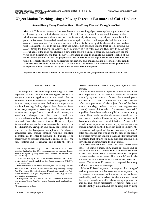 (PDF) Object motion tracking using a moving direction estimate and ...