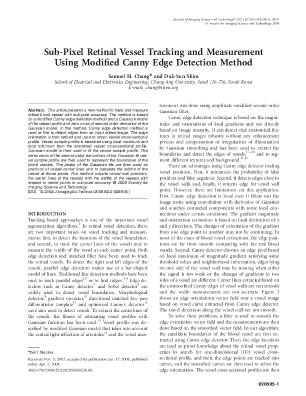 Pdf Sub Pixel Retinal Vessel Tracking And Measurement Using Modified Canny Edge Detection Method