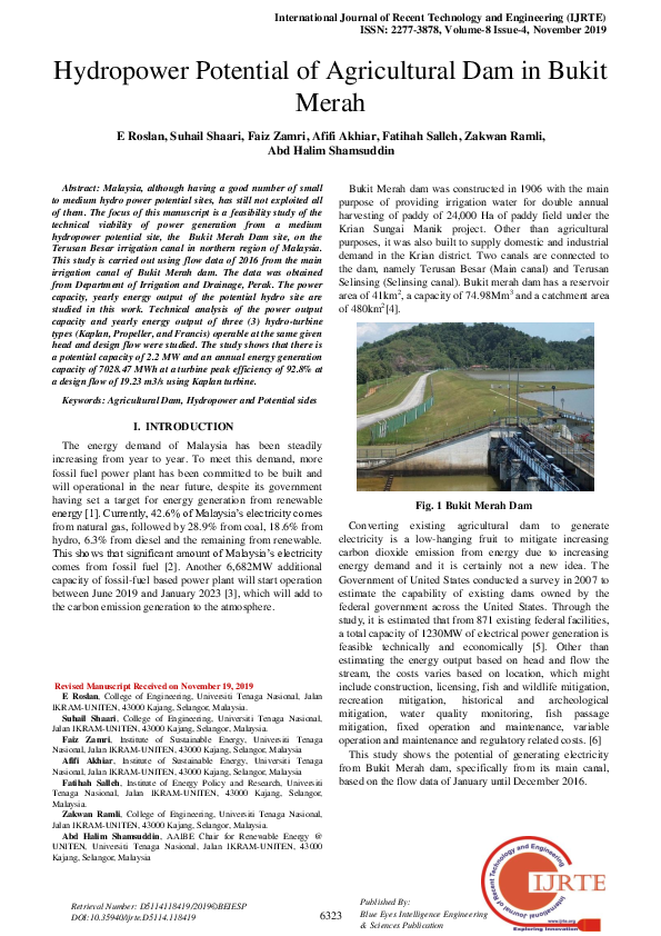 (PDF) Hydropower Potential of Agricultural Dam in Bukit Merah