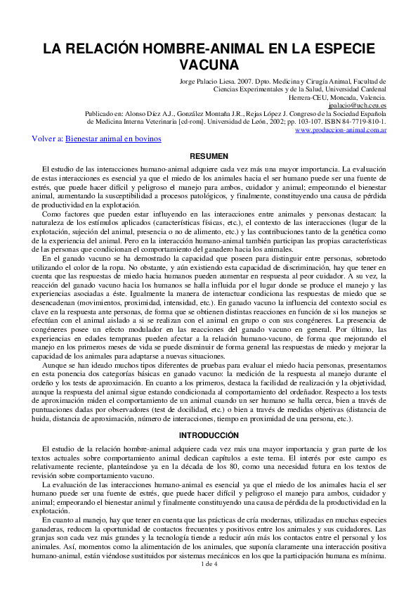 (PDF) La Relación Hombre-Animal en La Especie