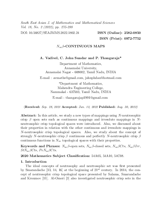 (PDF) Nncβ-CONTINUOUS MAPS | Dr. C. John Sundar - Academia.edu