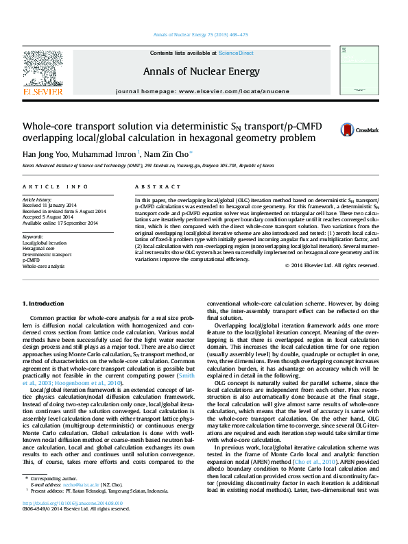 (PDF) Whole-core transport solution via deterministic S N transport/p ...