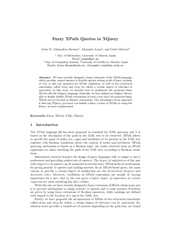 (PDF) Fuzzy XPath Queries in XQuery