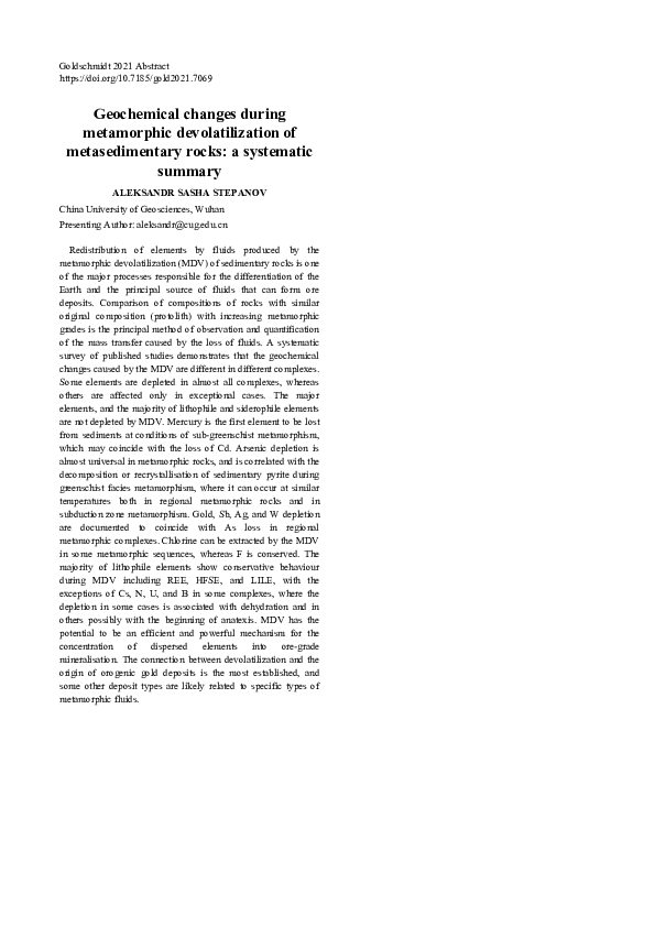 (PDF) Geochemical changes during metamorphic devolatilization of metasedimentary rocks: a ...