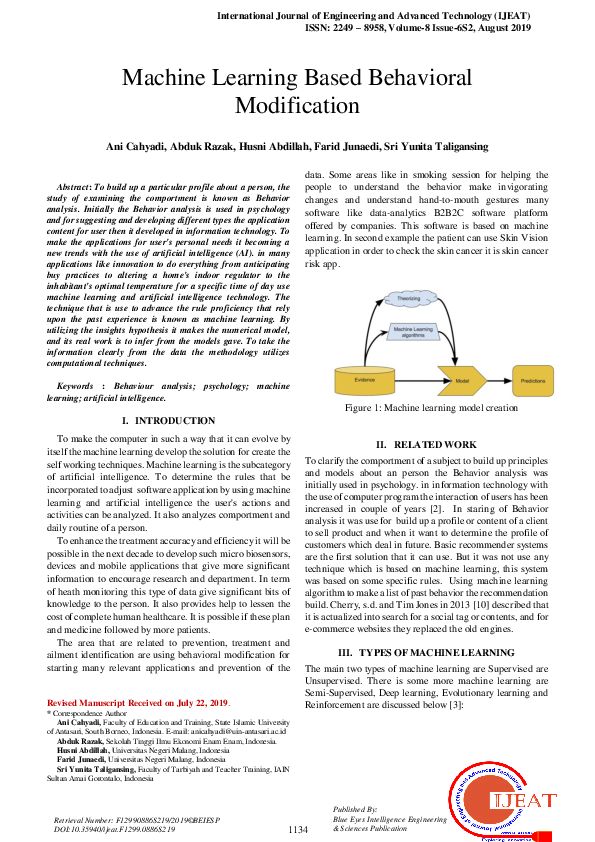 (PDF) Machine Learning Based Behavioral Modification