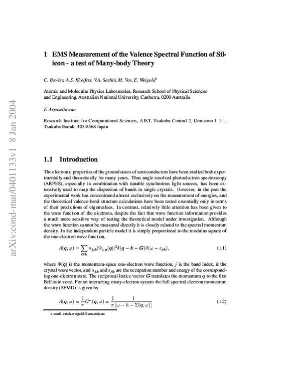 (PDF) EMS Measurement of the Valence Spectral Function of Silicon - A ...