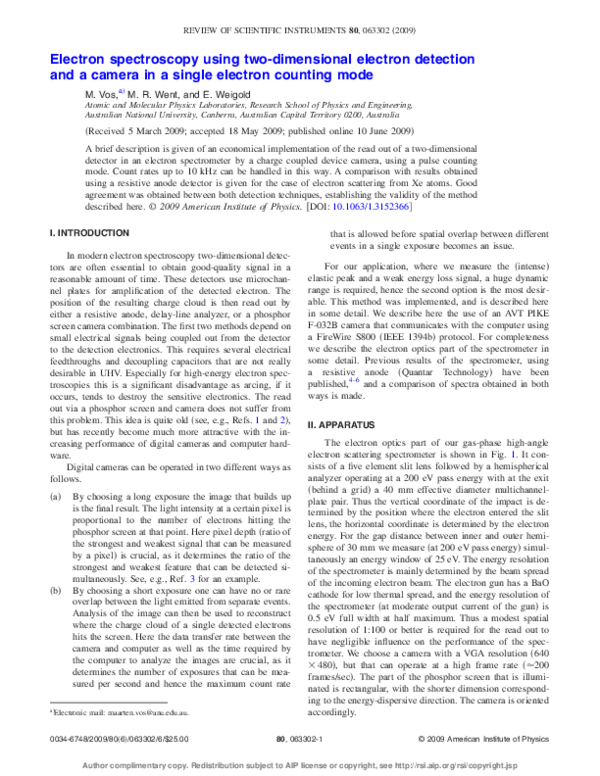 (PDF) Electron spectroscopy using two-dimensional electron detection and a camera in a single ...