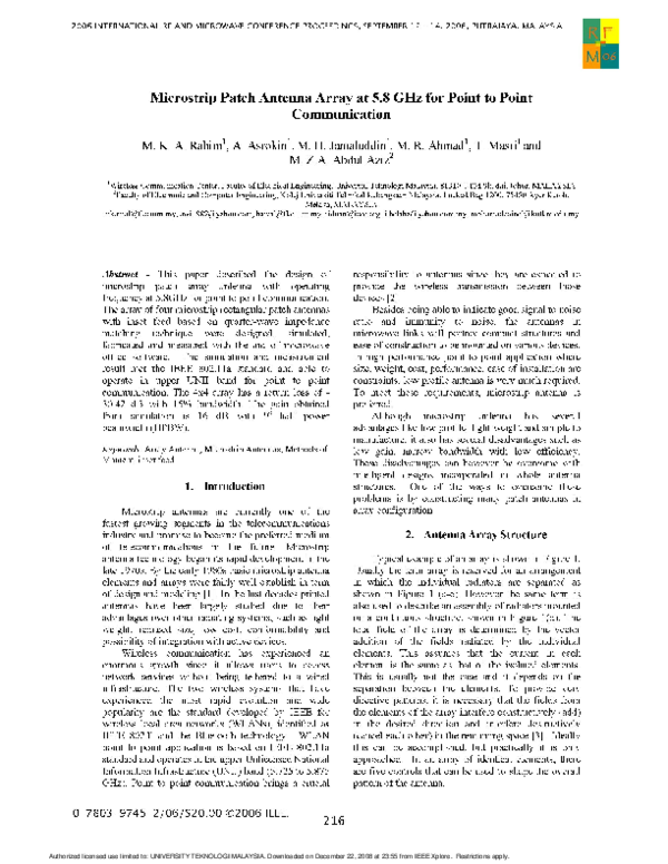 (PDF) Microstrip Patch Antenna Array at 5.8 GHz for Point to Point Communication
