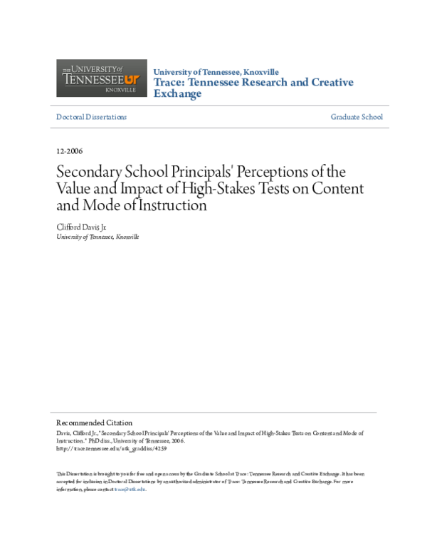 (PDF) Perceptions of the Value and Impact of High-Stakes Tests on ...