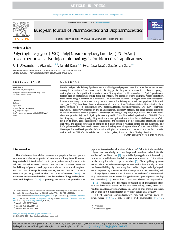 (PDF) Polyethylene glycol (PEG)–Poly(N-isopropylacrylamide) (PNIPAAm ...