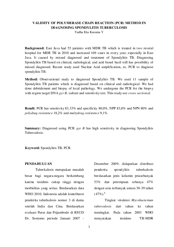 (PDF) Validity of Polymerase Chain Reaction (PCR) Method in Diagnosing ...
