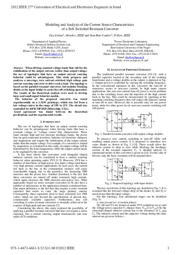 (PDF) Modeling and analysis of the current source characteristics of a soft switched resonant ...