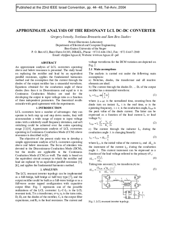 (PDF) Approximate analysis of the resonant LCL DC-DC converter