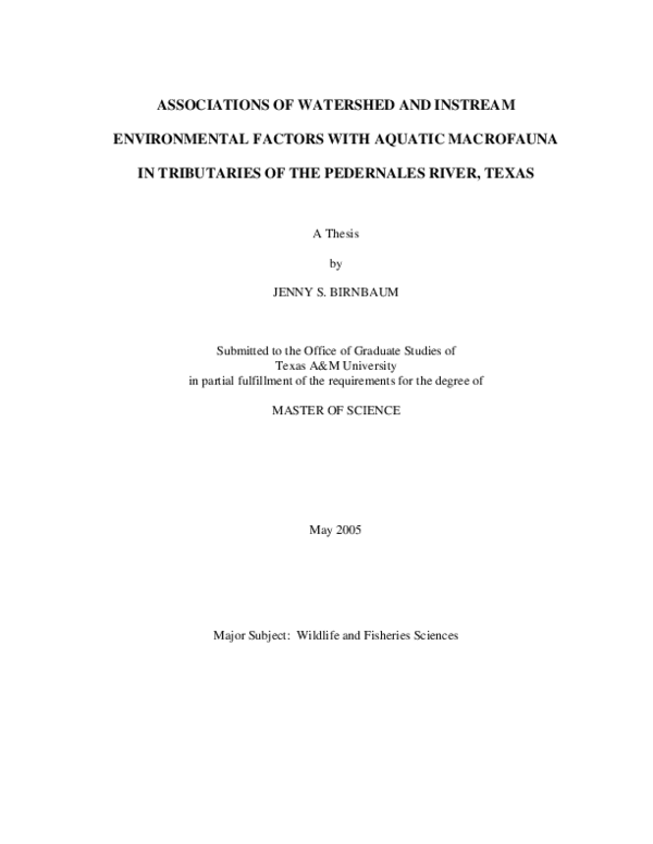 (PDF) Associations of watershed and instream environmental factors with ...