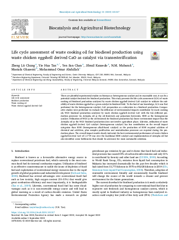 (PDF) Life cycle assessment of waste cooking oil for biodiesel ...