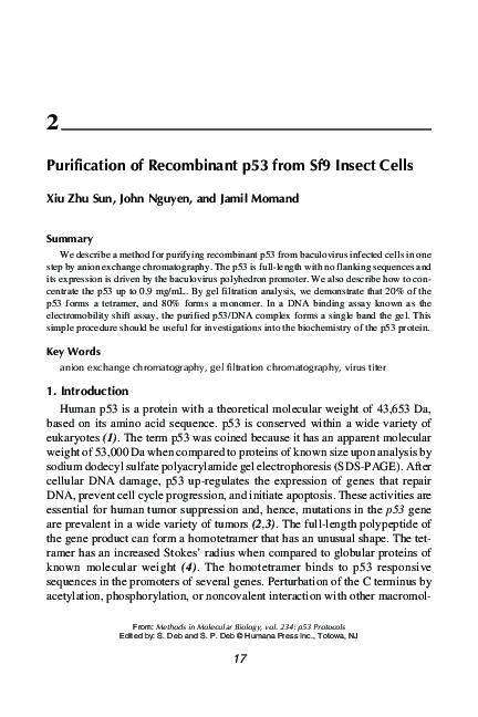 (PDF) Purification of Recombinant p53 from Sf9 Insect Cells