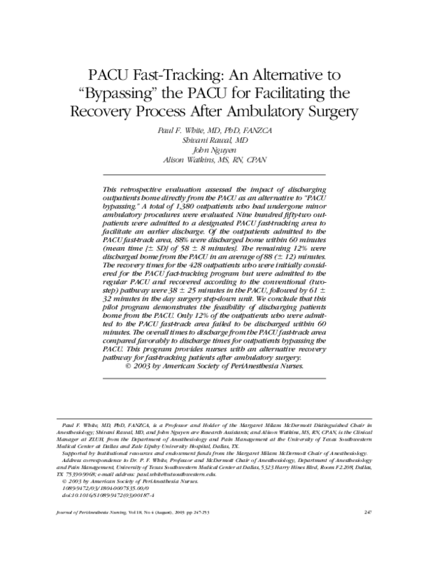 (PDF) PACU fast-tracking: an alternative to “bypassing” the pacu for ...