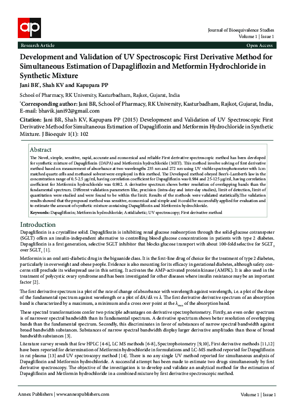 (PDF) Development and Validation of UV Spectroscopic First Derivative Method for Simultaneous ...