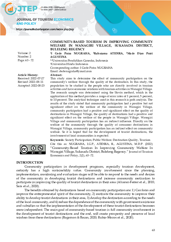 (PDF) Community-Based Tourism In Improving Community Welfare In ...