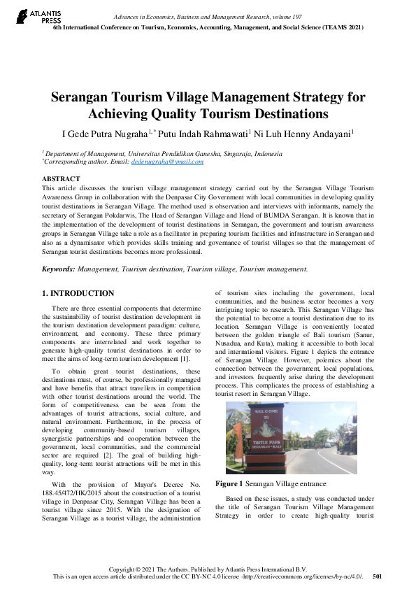(PDF) Serangan Tourism Village Management Strategy for Achieving ...