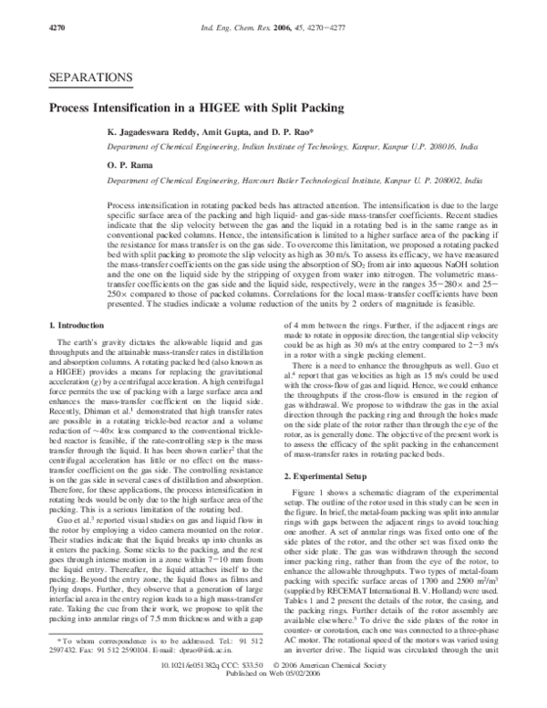 (PDF) Process Intensification in a HIGEE with Split Packing