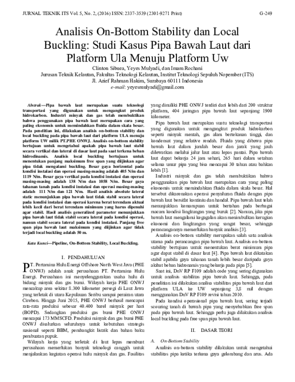 (PDF) Analisis On-Bottom Stability dan Local Buckling: Studi Kasus Pipa Bawah Laut dari Platform ...