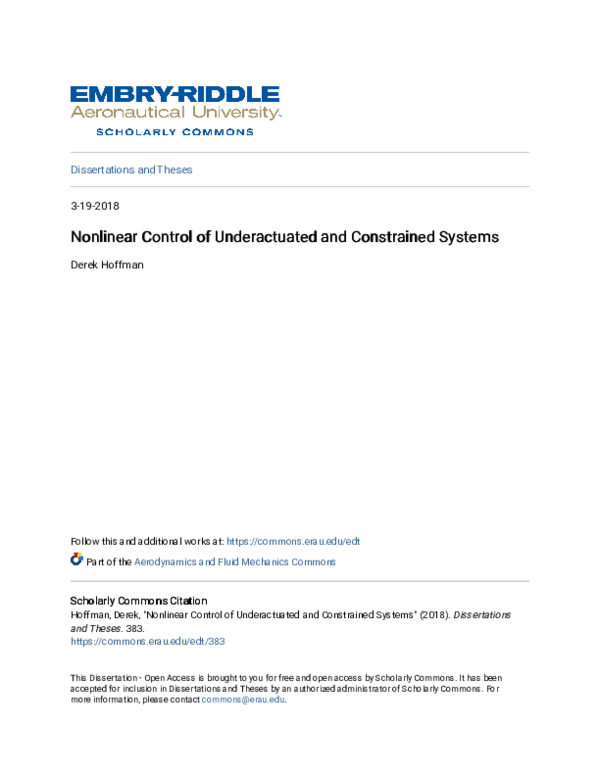 (PDF) Nonlinear Control of Underactuated and Constrained Systems