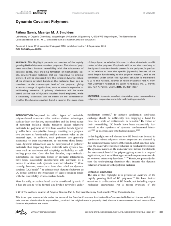 (PDF) Dynamic covalent polymers